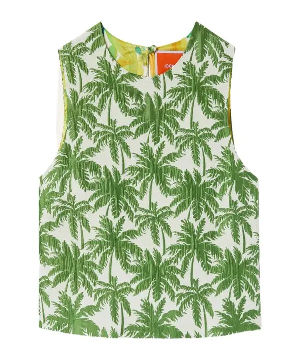 La DoubleJ Aria Palm-print Cropped Top - Green