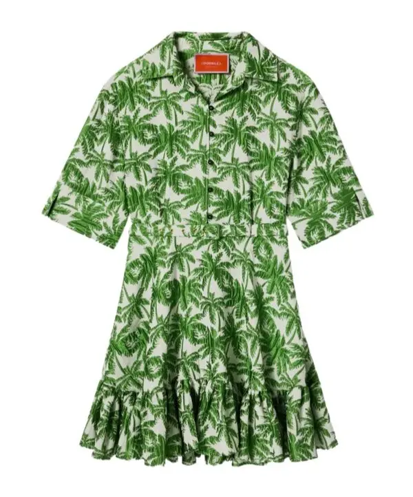 La DoubleJ San Pietro Palm-print Ruffled Mini Dress - Green