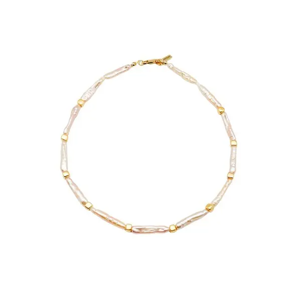 THE BULUMS The West Village Signature Natural Salmon Stick Pearl Necklace - Pink/gold
