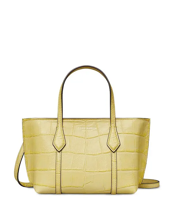 Tory Burch Perry Mini Croc Embossed Leather Crossbody - Yellow Sky