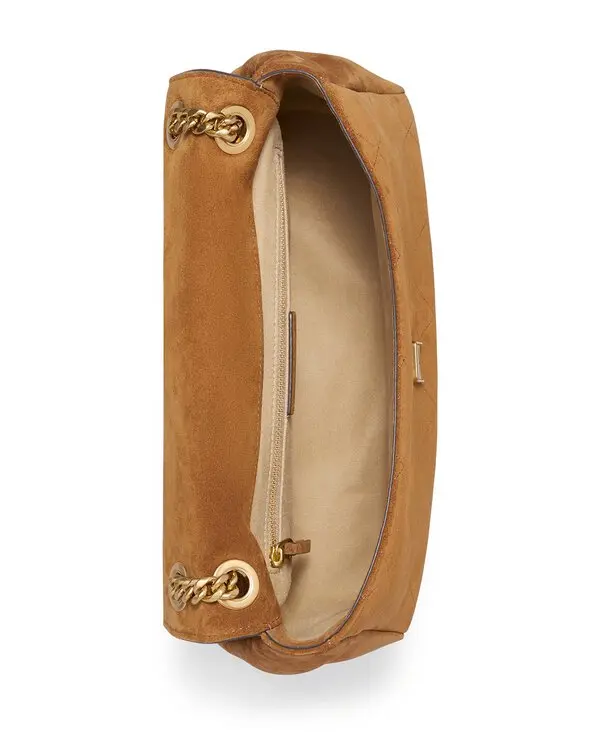 Tory Burch Charlie Quilted Suede Shoulder Bag - Caramel
