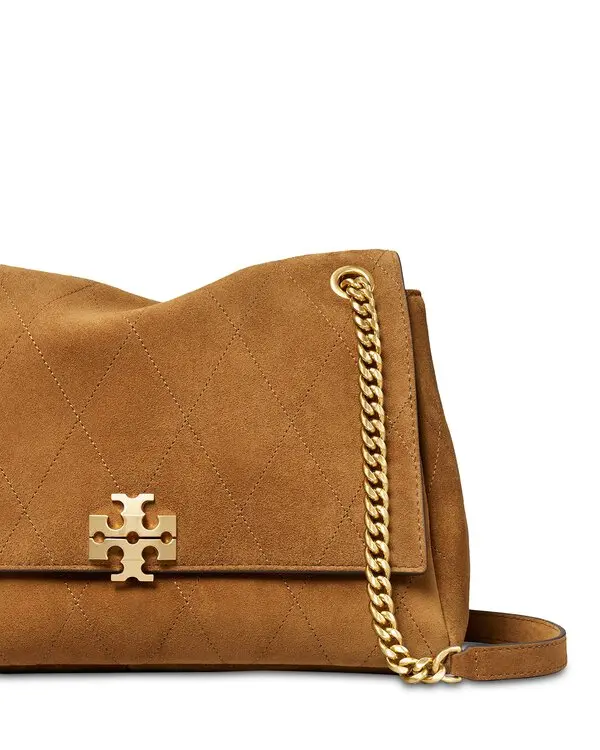 Tory Burch Charlie Quilted Suede Shoulder Bag - Caramel