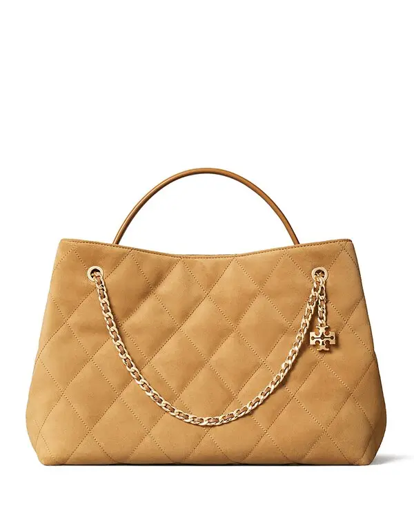 Tory Burch Fleming Small Quilted Suede Carryall - Toffee