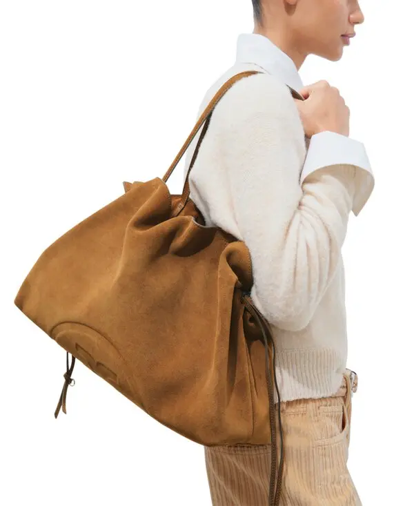 Tory Burch Ella Suede Drawstring Tote - Caramel