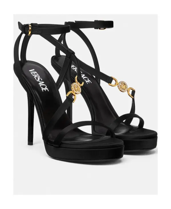 Versace Medusa Embellished Satin Sandals