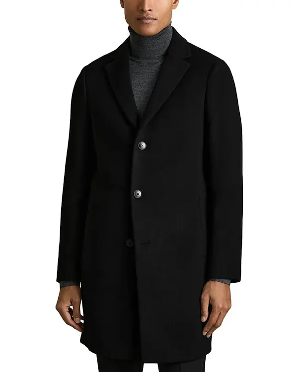 REISS Gable Wool Blend Overcoat - Black