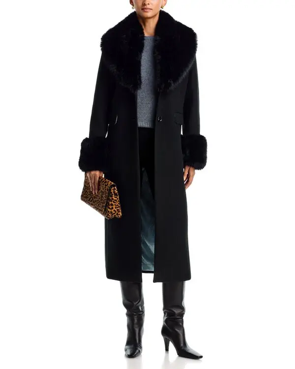 Aqua X Nicky Hilton Long Wool Coat With Faux Fur Trim Exclusive