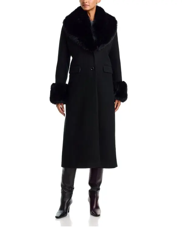 Aqua X Nicky Hilton Long Wool Coat With Faux Fur Trim Exclusive