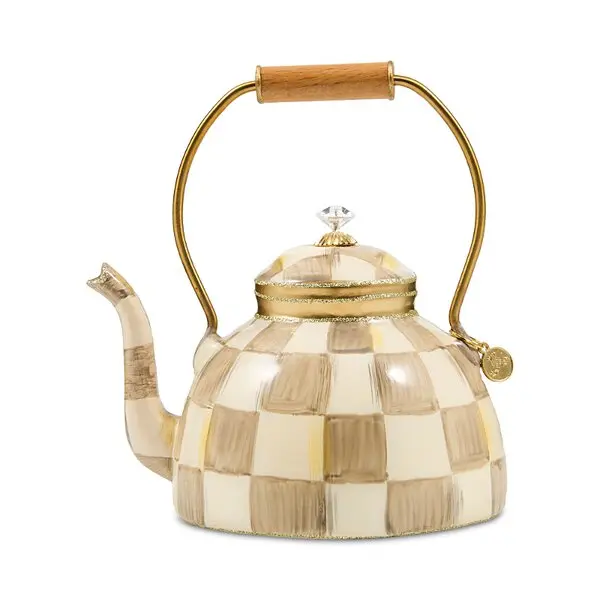 MACKENZIE-CHILDS Mocha Check Tea Kettle Glass Ornament