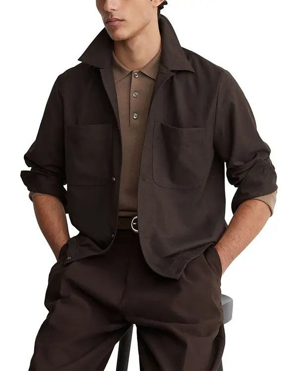 REISS Penge Brushed Overshirt - Chocolate