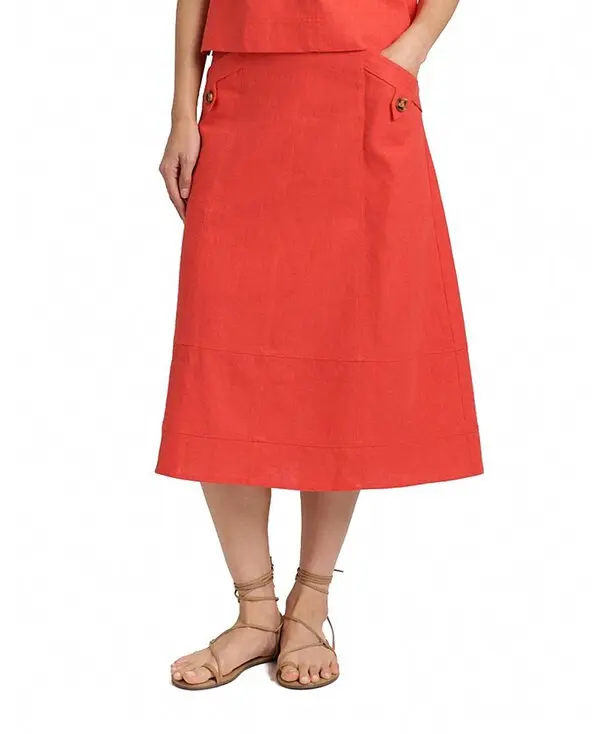 CARTOLINA Alice Linen Midi Skirt - Poppy