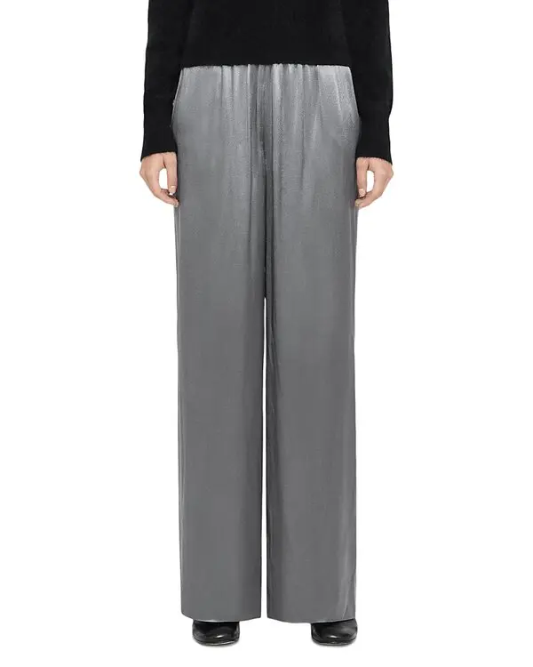 ALLSAINTS Lycia Satin Crepe Wide Leg Pants - Smoke Grey