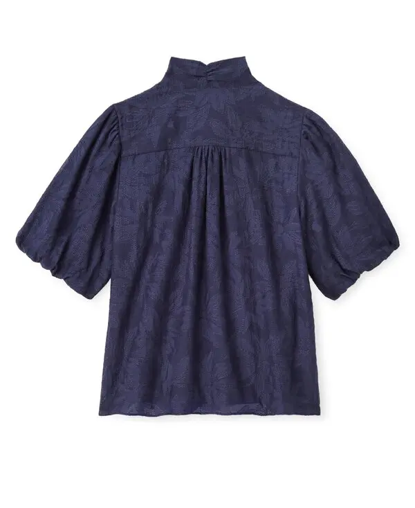 CARTOLINA Peggy Jacquard Neck Tie Top - Midnight Blue