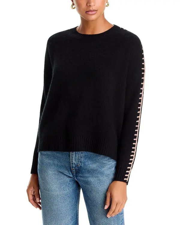 Bloomingdale'S Whipstitch Crewneck Cashmere Sweater Exclusive - Black