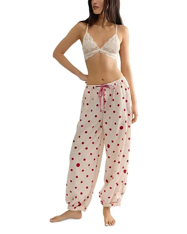 Free People On Repeat Drawstring Cuffed Pajama Pants - Dots- Ivory Combo