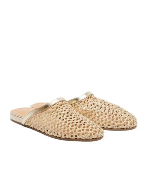 ANCIENT GREEK SANDALS Leather-trimmed Raffia Mules