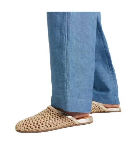 ANCIENT GREEK SANDALS Leather-trimmed Raffia Mules