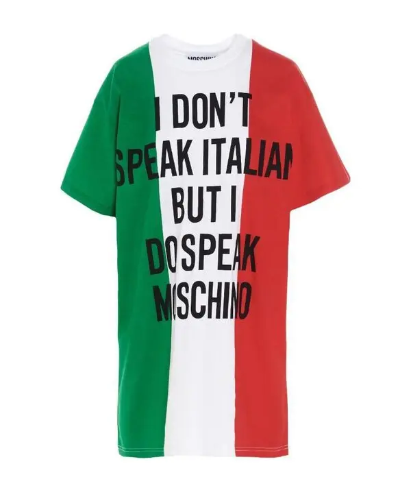 Moschino Italian Slogan Print T-shirt Dress - White