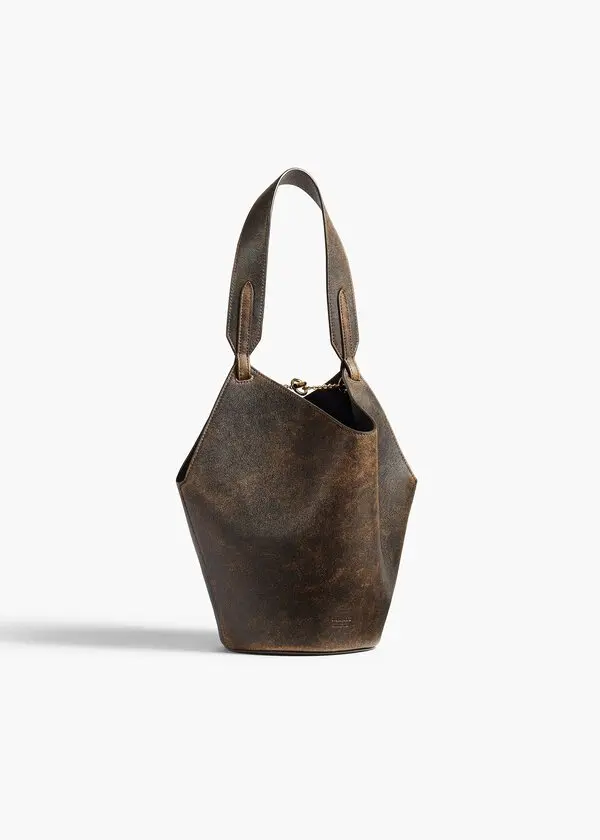 Khaite Mini Lotus Tote In Natural And Black Distressed Leather