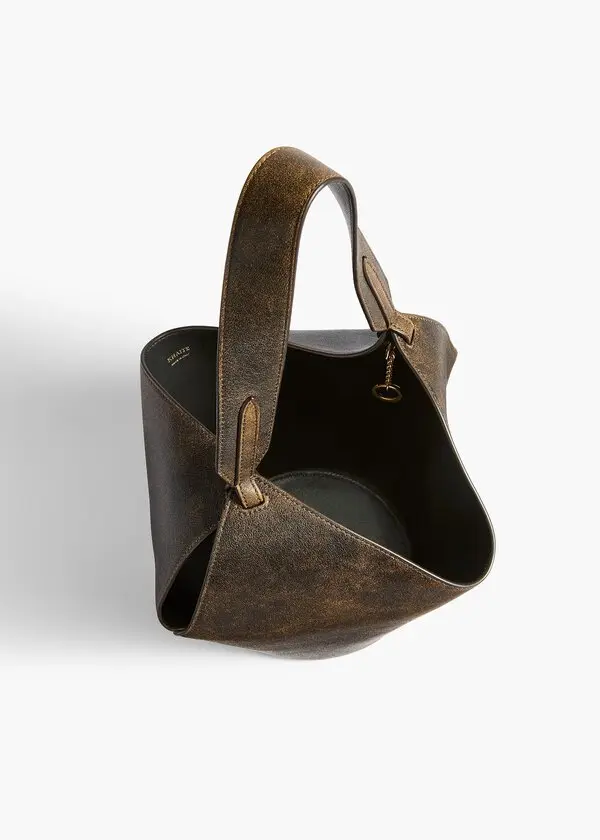 Khaite Mini Lotus Tote In Natural And Black Distressed Leather