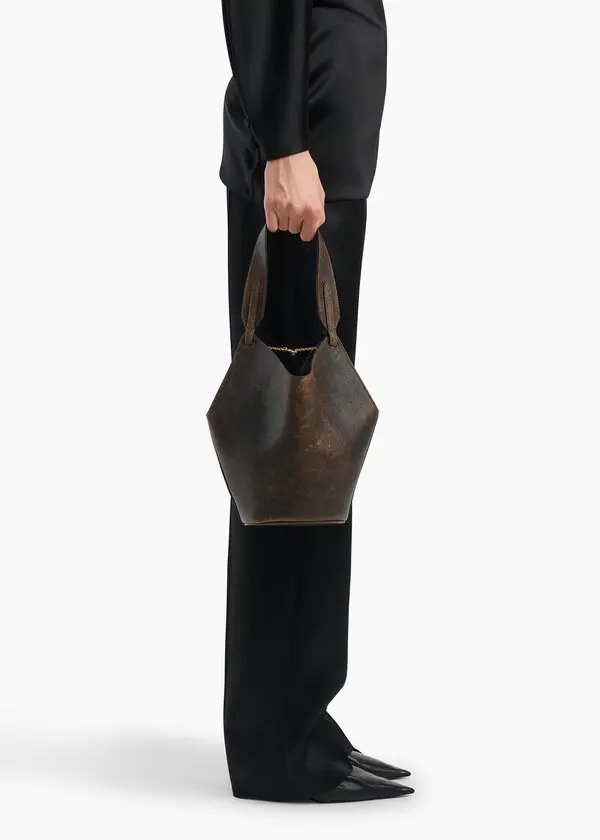 Khaite Mini Lotus Tote In Natural And Black Distressed Leather
