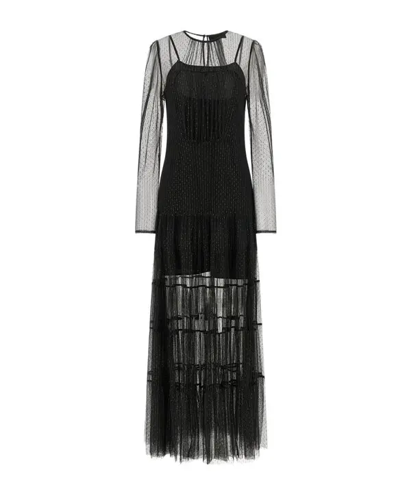 TWINSET Long Tulle Dress With Pleated Flounces