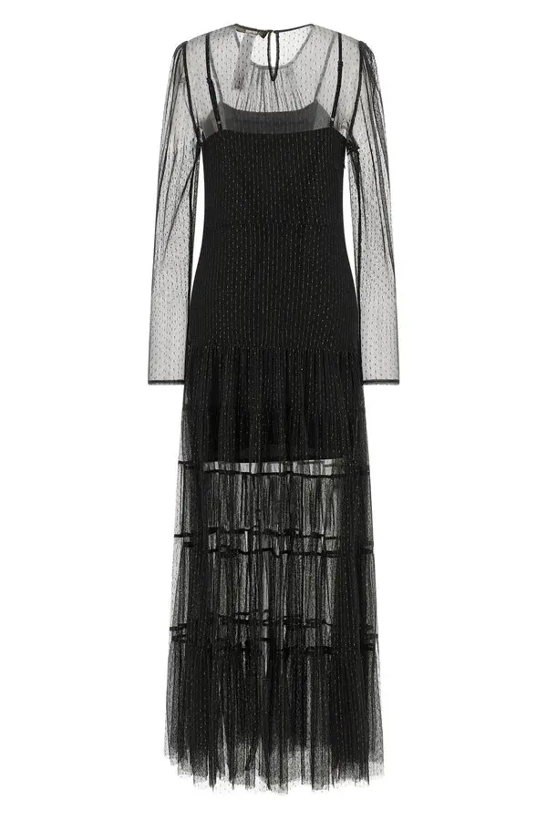TWINSET Long Tulle Dress With Pleated Flounces