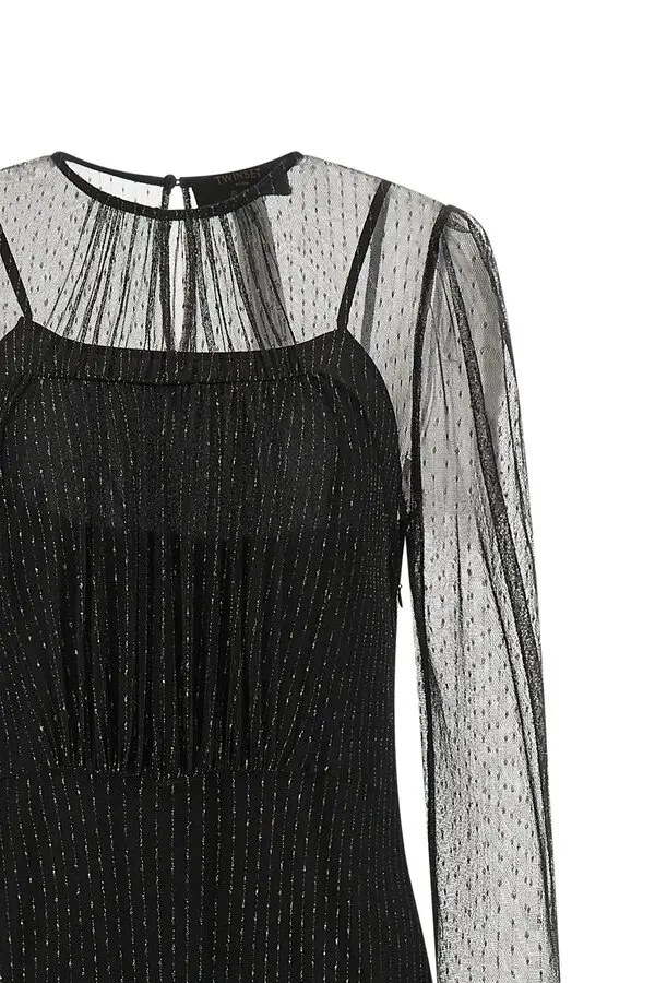 TWINSET Long Tulle Dress With Pleated Flounces