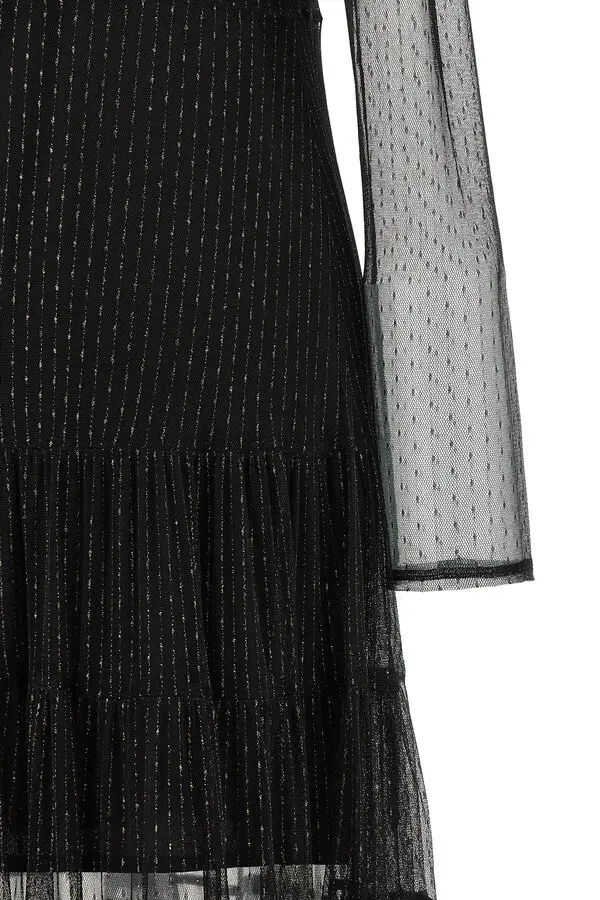 TWINSET Long Tulle Dress With Pleated Flounces