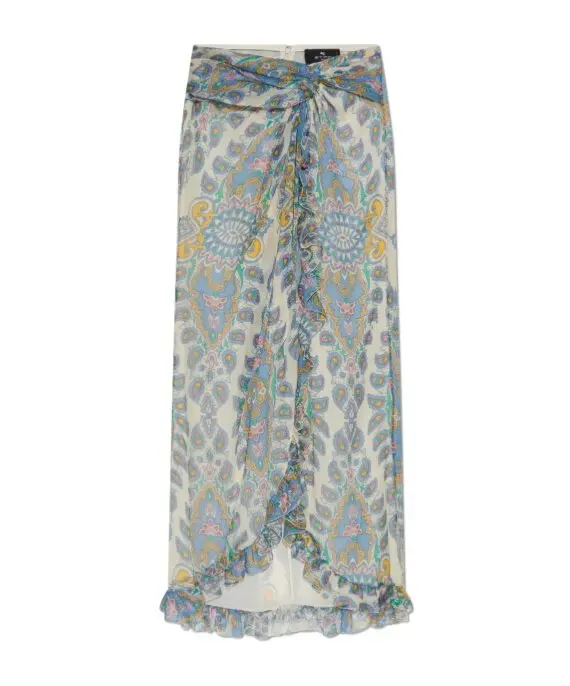 Etro Ruffled Hem Printed Midi Skirt - Gray