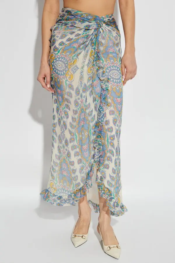Etro Ruffled Hem Printed Midi Skirt - Gray