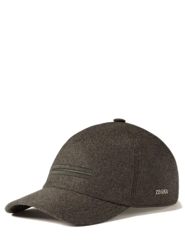 Zegna Cashmere Hat With Metallic Logo Side Detail And Embroidered 232 Road Mark - Verde