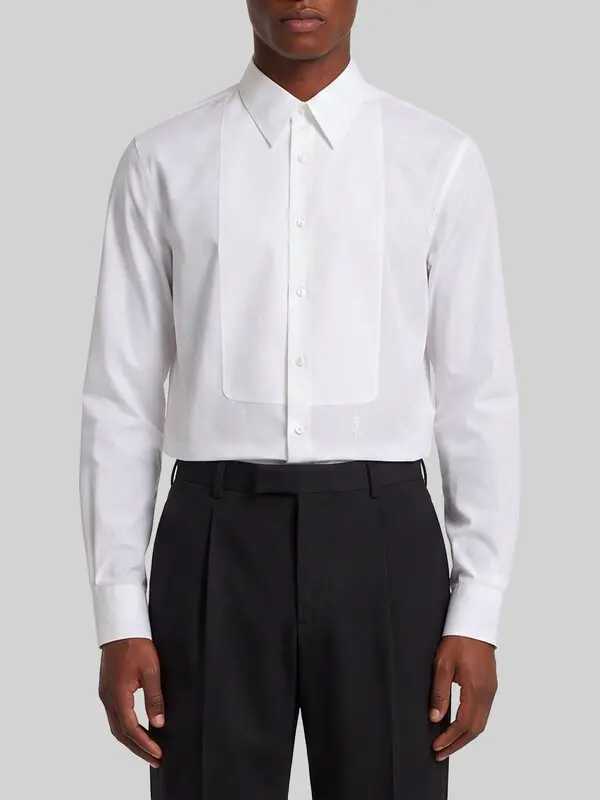 Saint Laurent Pleated Plastron Dress Shirt - Banc