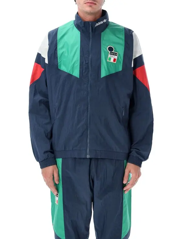 ADIDAS ORIGINALS Retro Panel-block Stand-collar Football Jacket With Figc Crest