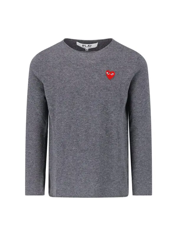 Play Comme Des Garcon Wool Crewneck Sweater With Heart Logo - Grey