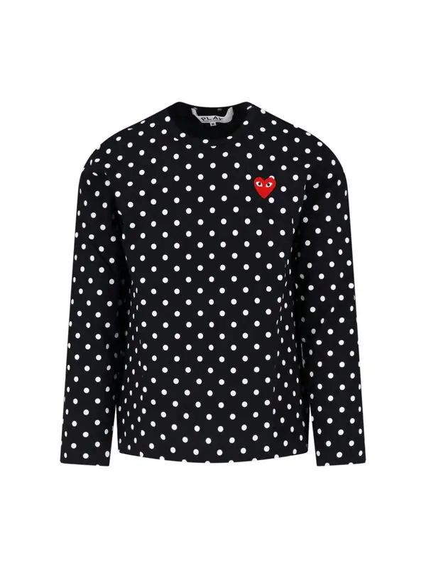 Play Comme Des Garcon Polka Dot Heart Logo Sweatshirt - Black