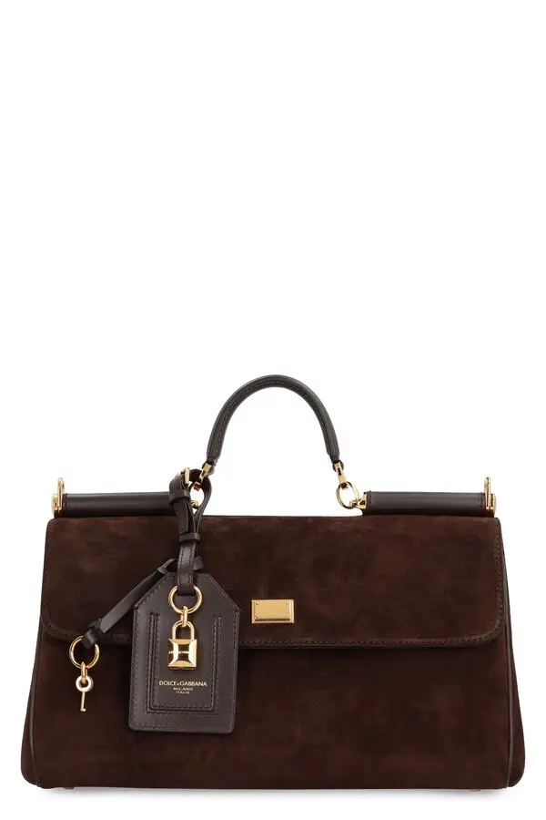 Dolce & Gabbana My Sicily Suede Mini Handbag With Top Handle, Flap & Flip-lock Closure