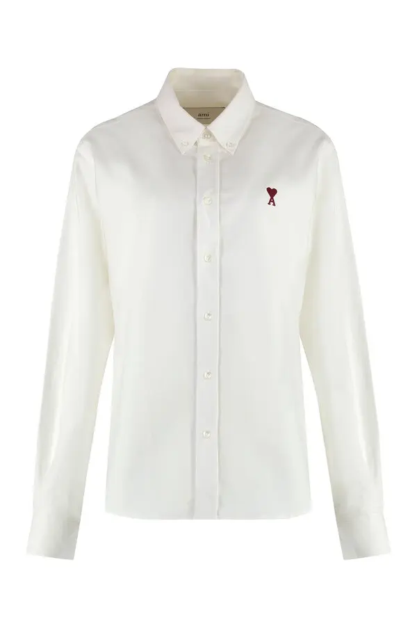 AMI Paris Cotton Poplin Shirt With Front Embroidery
