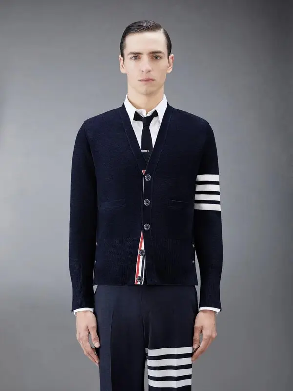 Thom Browne Milan Stitch V-neck Cardigan With 4-bar Detail