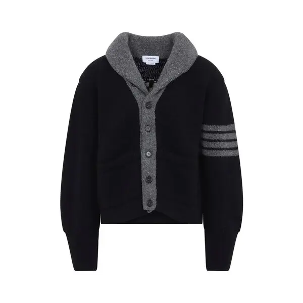 Thom Browne Intarsia Scarf-collar Cardigan T-shirt - Navy