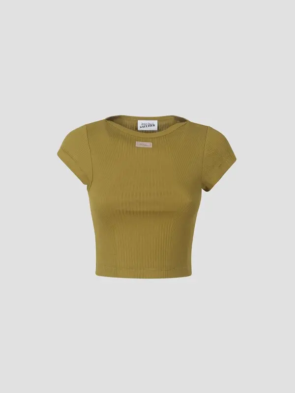 JEAN PAUL GAULTIER Ribbed Cropped Tee With Artistic Touch - Green