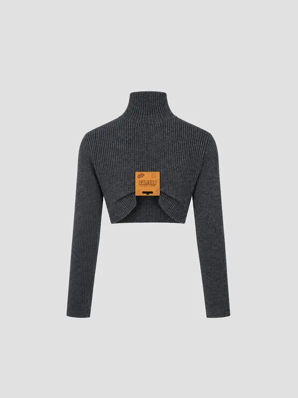 JEAN PAUL GAULTIER High Neck Mini Crop Sweater - Middlegrey