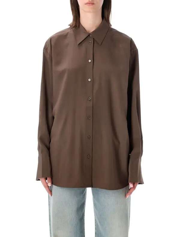 TOTEME Relaxed Silk Crepe Shirt With Pointed Collar And Curved Hem