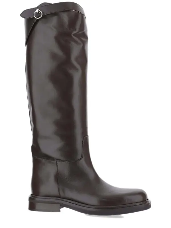 POEVE High Calfskin Boots With Metal Detail And Rubber Sole - Marrone