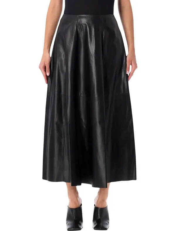 ARMA Eleni Lamb Leather Pleated A-line Maxi Skirt - Nero