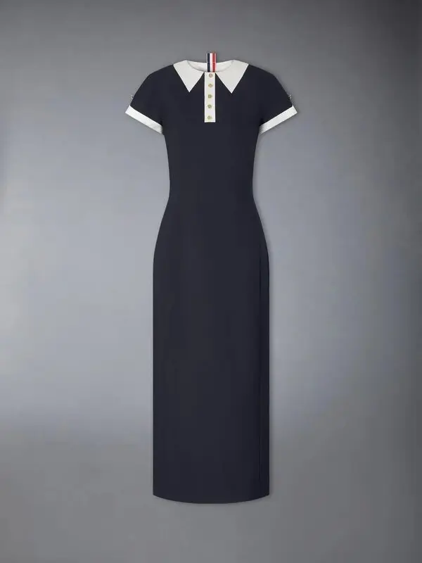 Thom Browne Couture Intarsia Sleeve Polo In 100% Virgin Wool
