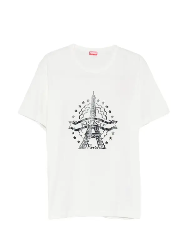 Kenzo Round Neck T-shirt With Glossy Front Print - Bianco