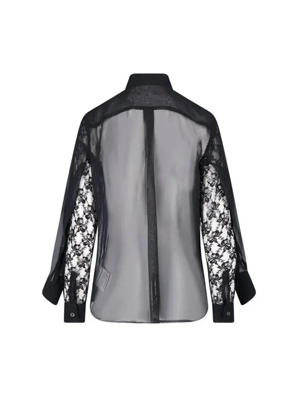 Comme Des Garçons Sheer Lace Sleeve Button-front Shirt - Black