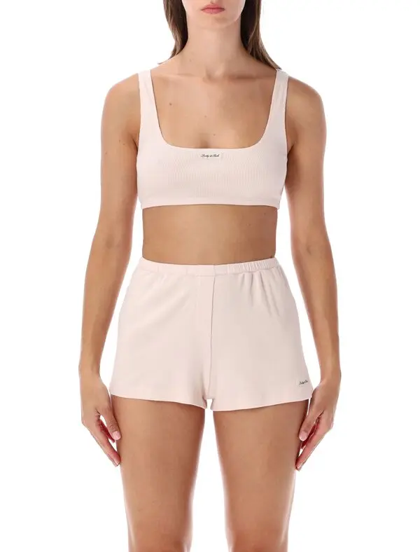 Sporty & Rich Ribbed Square-neck Crop Top - Rosa