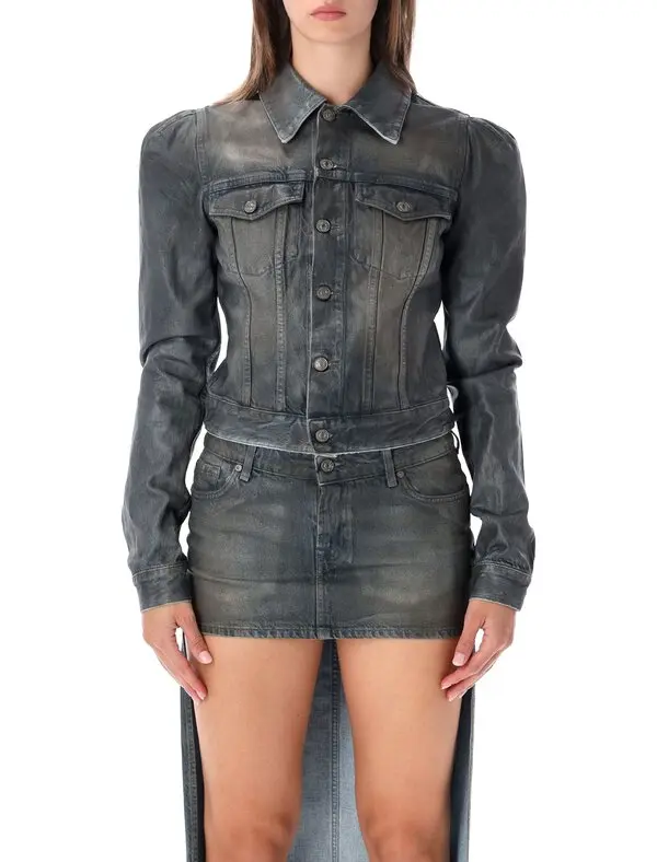 7 For All Mankind Fitted Denim Jacket With Puff Shoulders